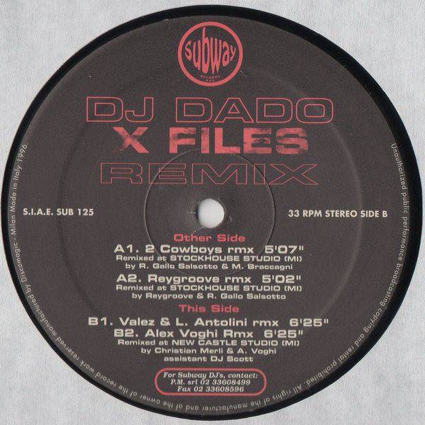 SUB 125 DP, SUB 125 – DJ Dado – X-Files (Remix) – (2×12″, Ltd) – Sam Le Disquaire