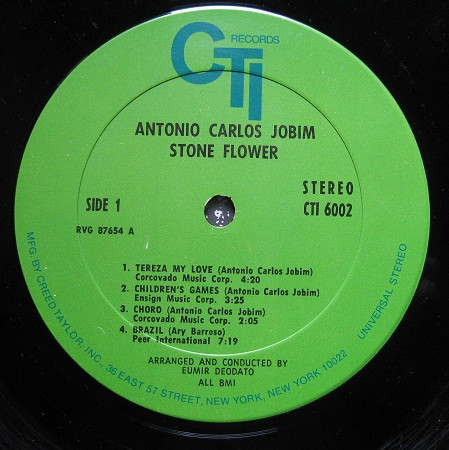 CTI 6002 – Antonio Carlos Jobim – Stone Flower – (LP, Album, Gre) – Sam ...