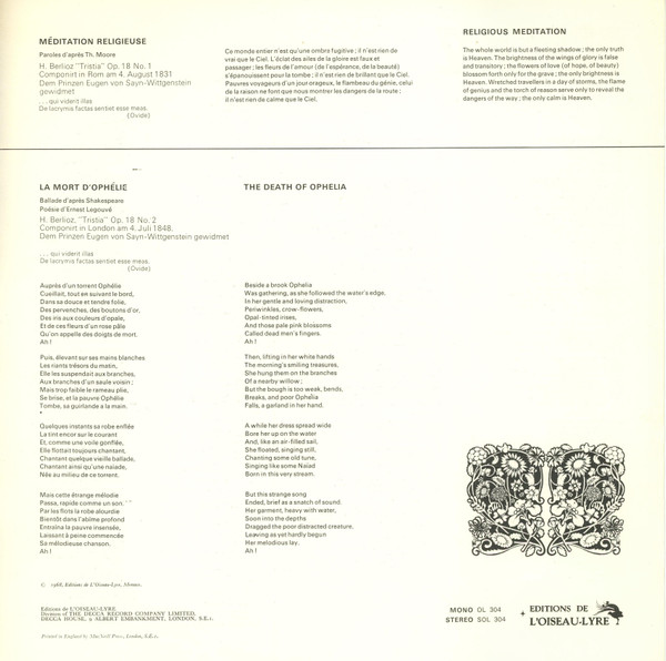 SOL 304 – Berlioz* / Anne Pashley, St. Anthony Singers, English Chamber ...